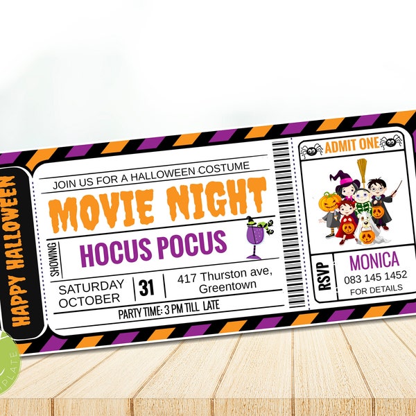 Halloween Movie Ticket Template - Etsy
