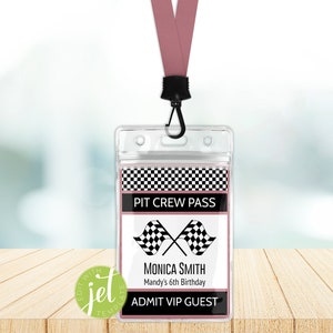 Editable Pit Crew Pass,racing Pit Crew Party, Printable Pit Crew Badge ...