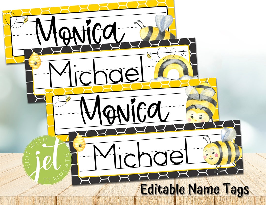 Editable Bee Classroom Name Tags Printable, Bee Theme, Teacher Supply ...