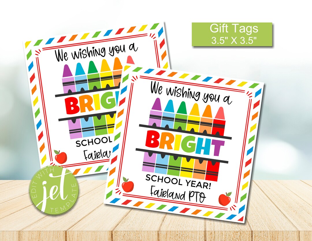 Editable Crayons Wishing You A Bright School Year Gift Tag Template ...