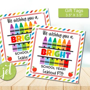 Editable Crayons Wishing You A Bright School Year Gift Tag Template ...