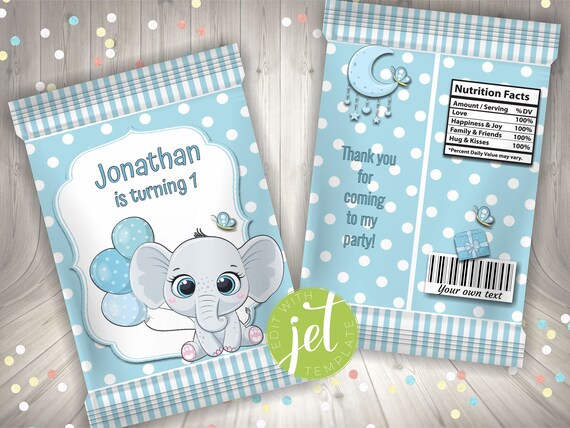 Editable Elephant Chip Bags Elephant Birthday Chip Bags - Etsy