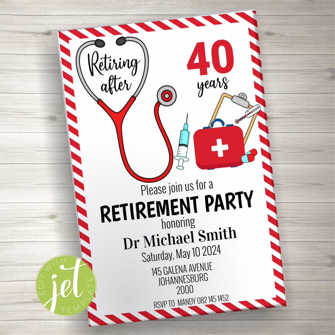 Editable Doctor Retirement Invitation Printable, Medical Retirement ...