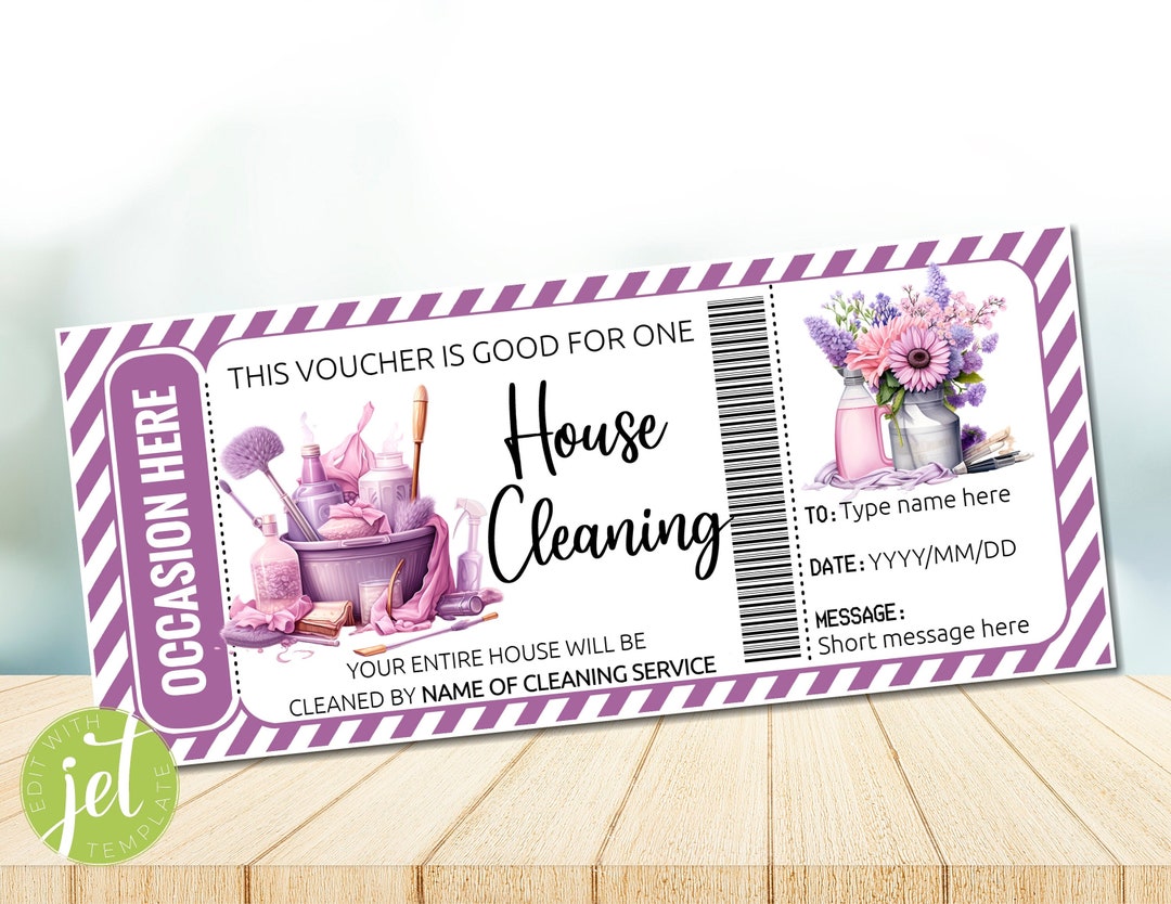 Editable House Cleaning Ticket Template, Cleaning Service Gift Voucher ...