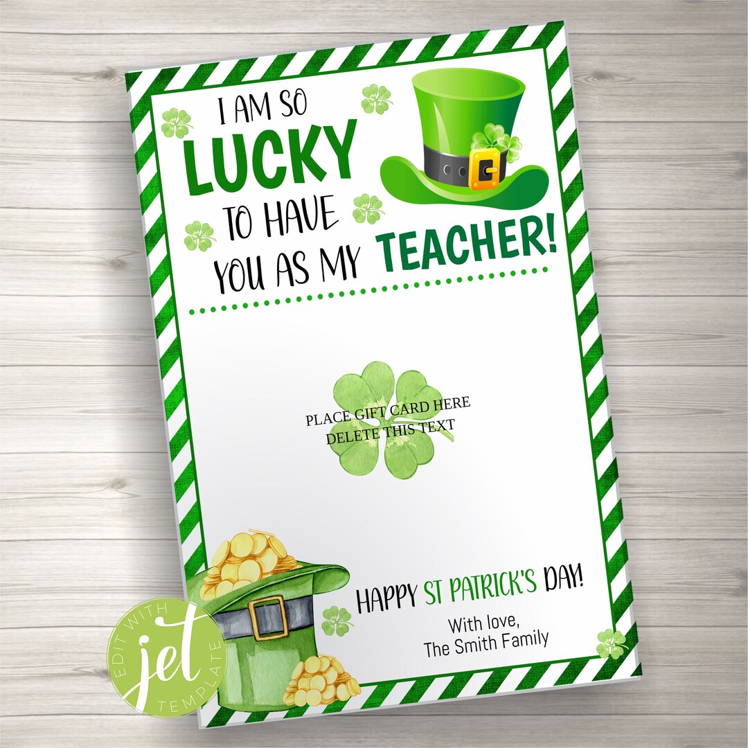 EDITABLE St. Patrick's Day Teacher Gift Card Holder, TEACHER St ...