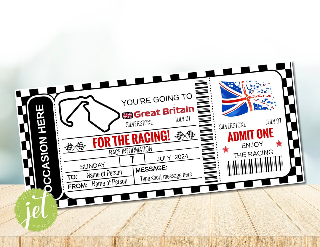 Editable Motor Racing Gift Voucher, Silverstone Racing Gift Ticket ...