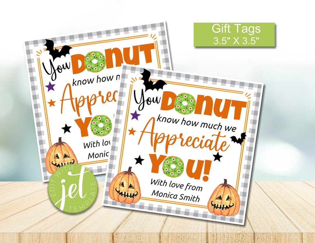 Editable Halloween Donut Gift Tag Teacher Staff Nurse - Etsy
