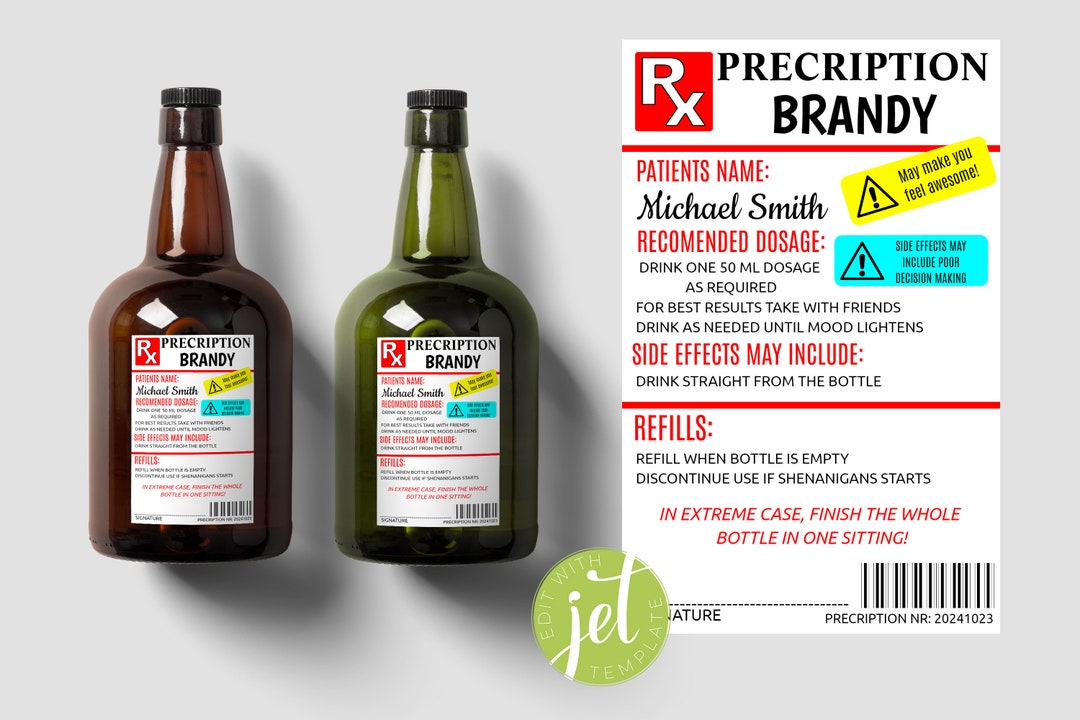 Editable Prescription Brandy Label, Brandy Gifts, Brandy Sticker ...