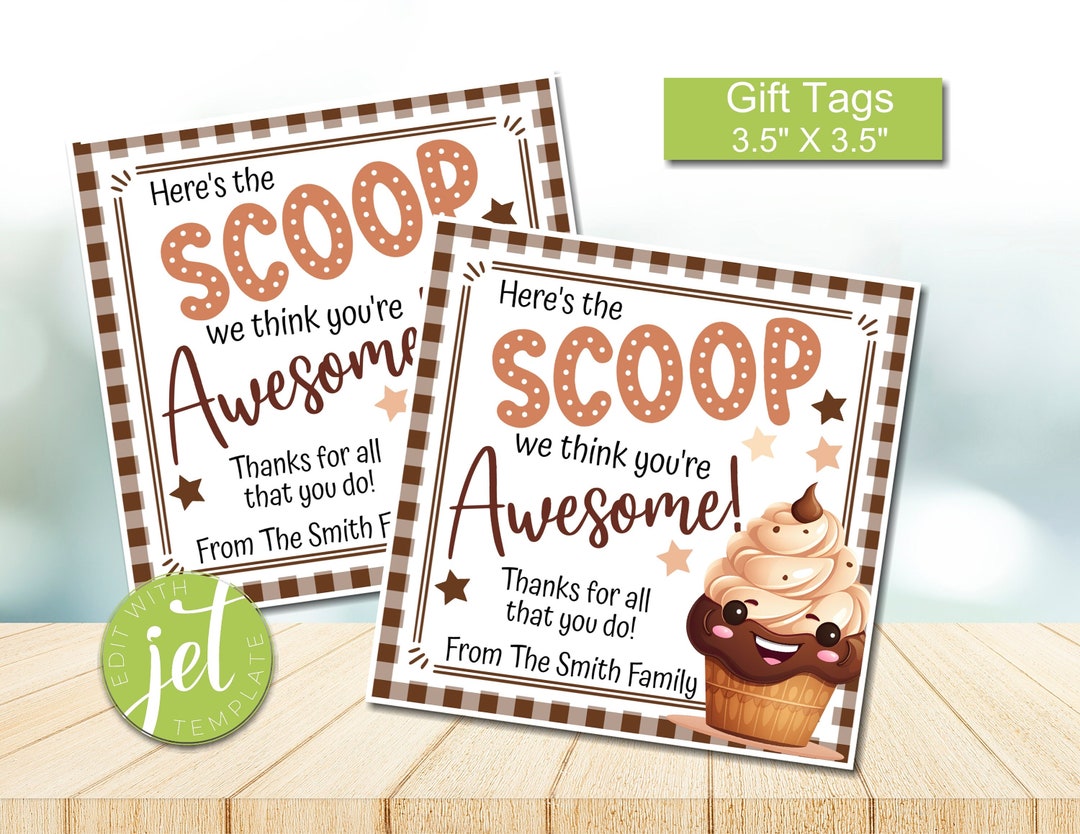 Editable Ice Cream Gift Tag Here's the Scoop You're - Etsy Canada