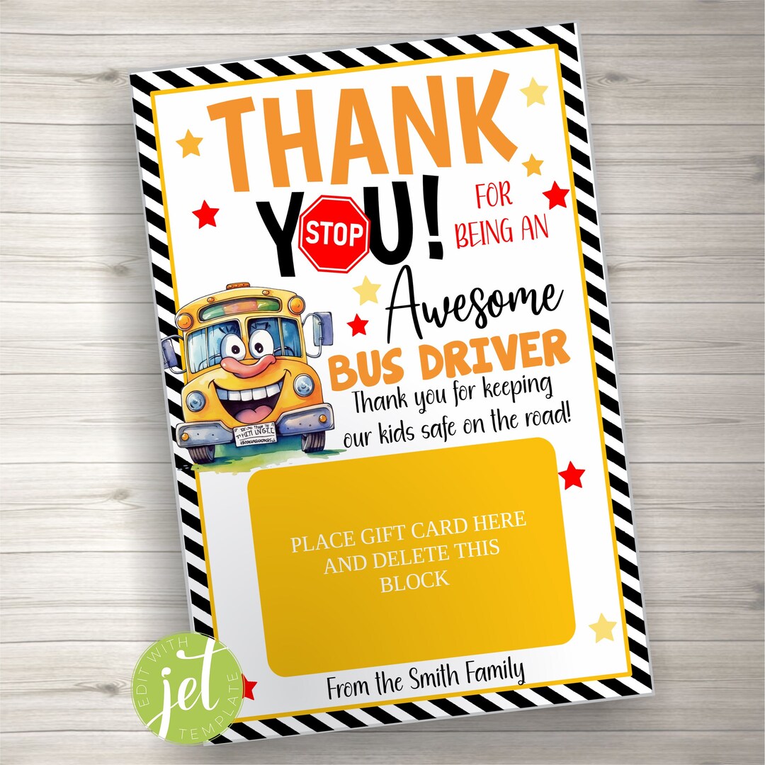 Editable Bus Driver Gift, Bus Driver Appreciation, Bus Driver Gift Card ...