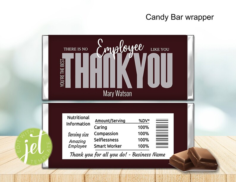 Editable Employee Appreciation Day Gift Chocolate , Employee Thank You ...