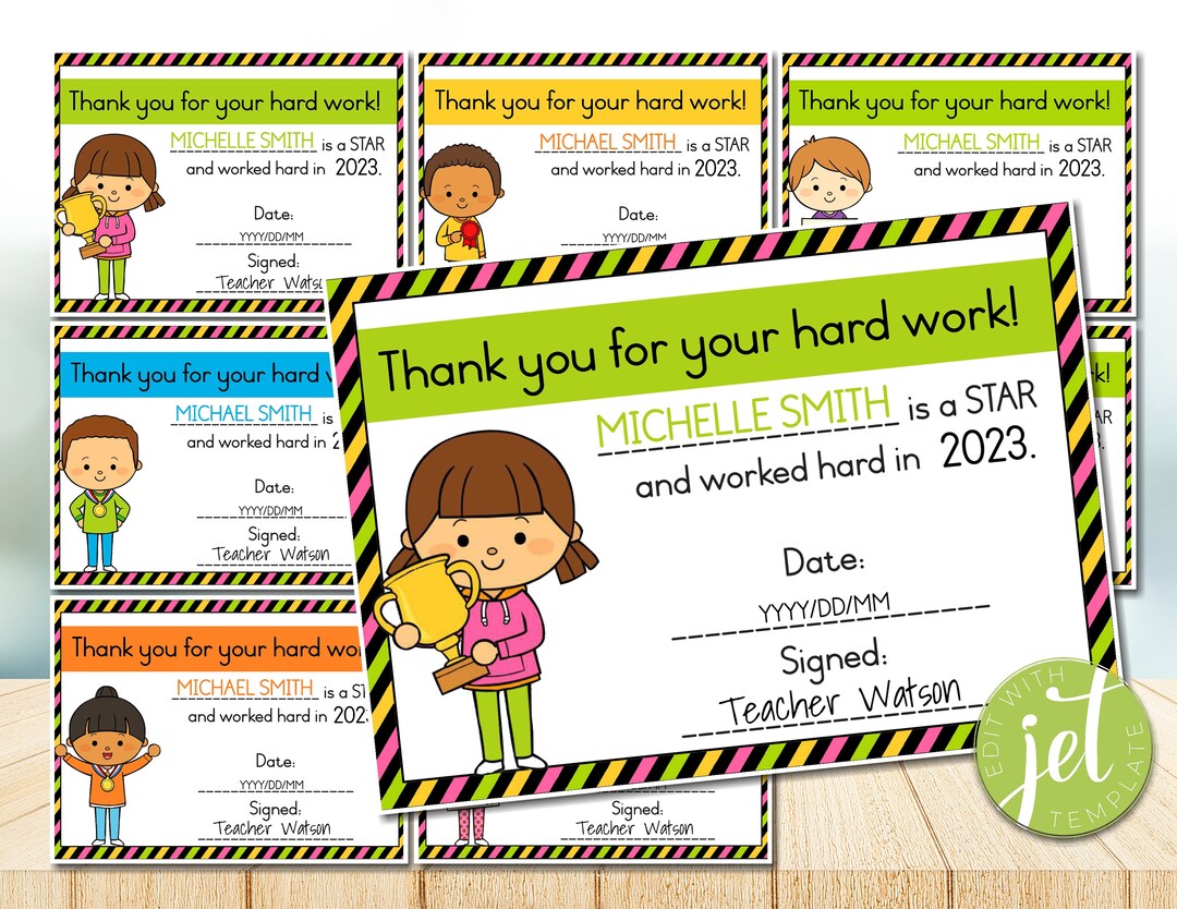 Editable Appreciation Certificates, Student Appreciation Cards, Learner ...