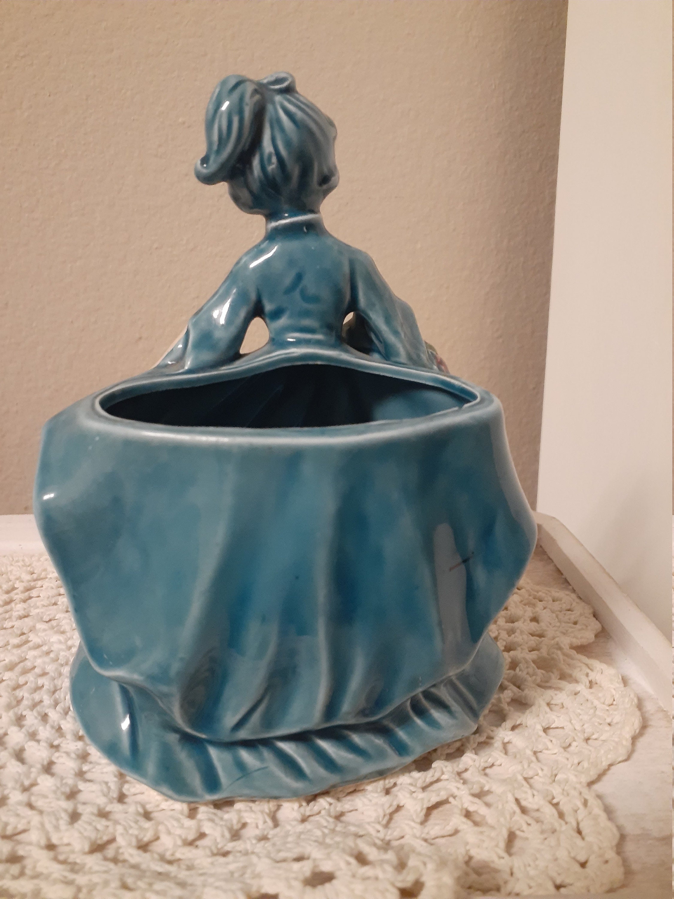 Vintage Southern Belle Planter – Girl in Blue Dress With Matching ...