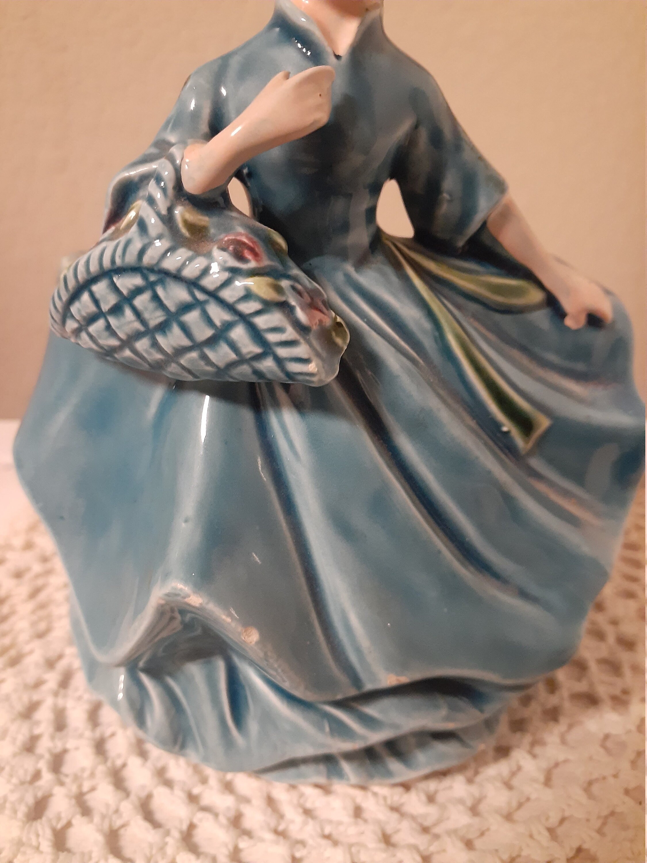 Vintage Southern Belle Planter – Girl in Blue Dress With Matching ...