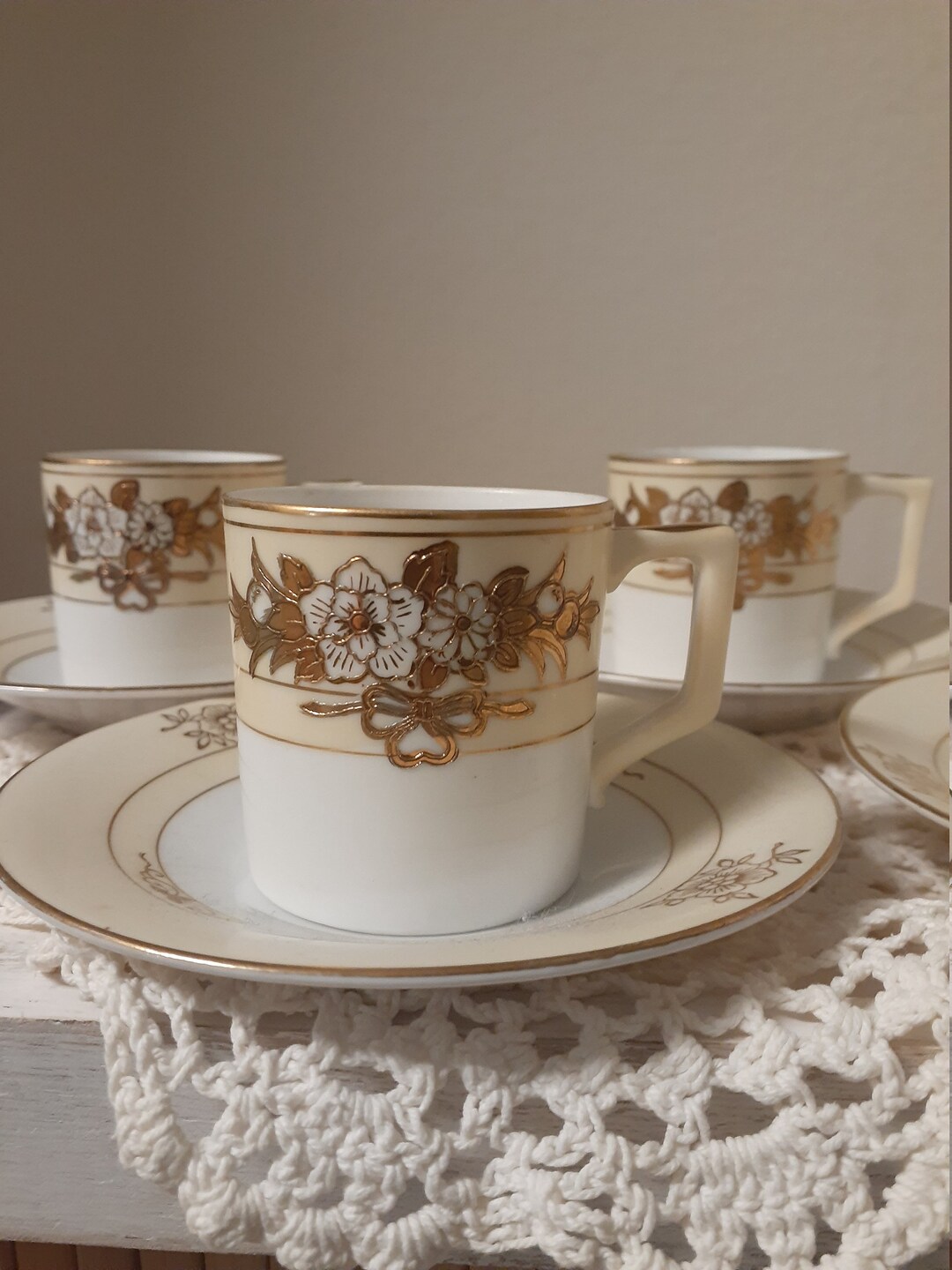 Vintage Hand Painted Japanese Chikaramachi Demitasse Cups and Saucers ...