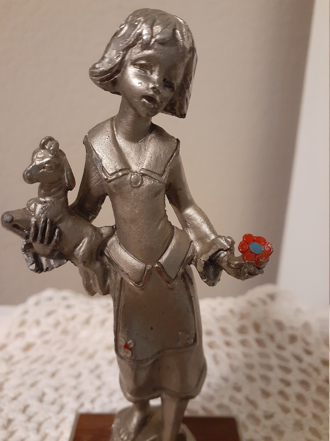 Vintage PELTRO CESELLATO A MANO Pewter Girl Figurine With Pewter Base ...