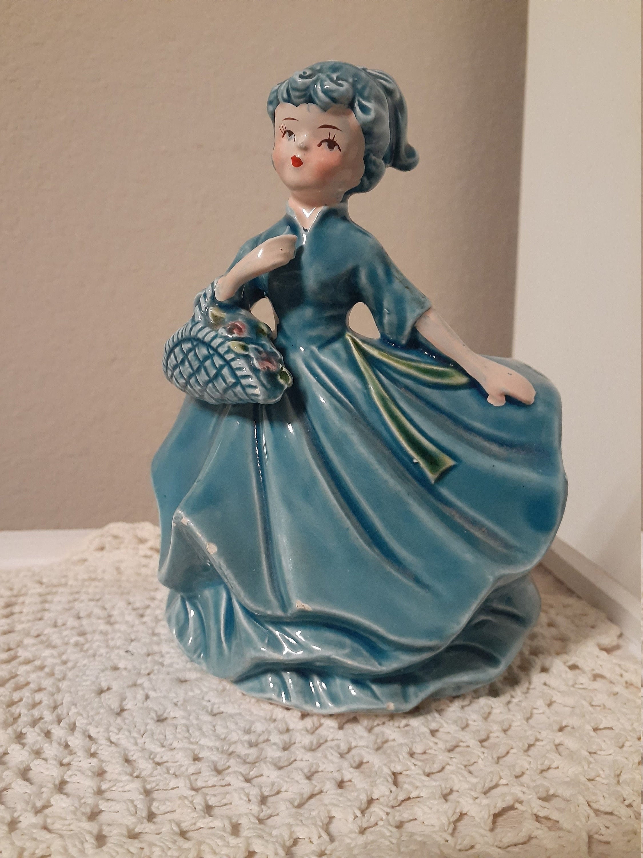 Vintage Southern Belle Planter Girl in Blue Dress With Matching Basket ...