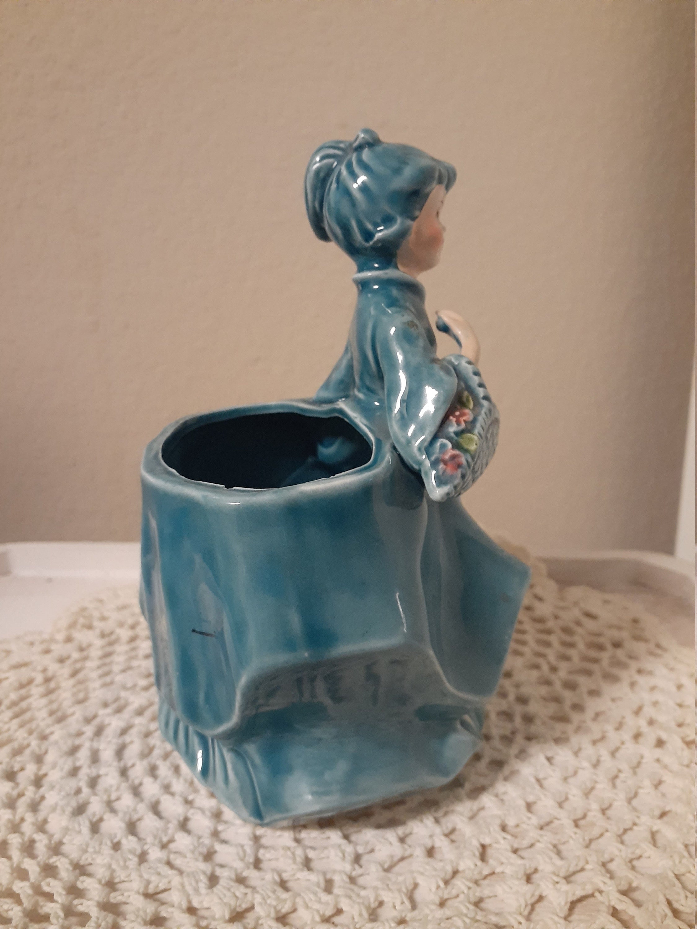 Vintage Southern Belle Planter – Girl in Blue Dress With Matching ...