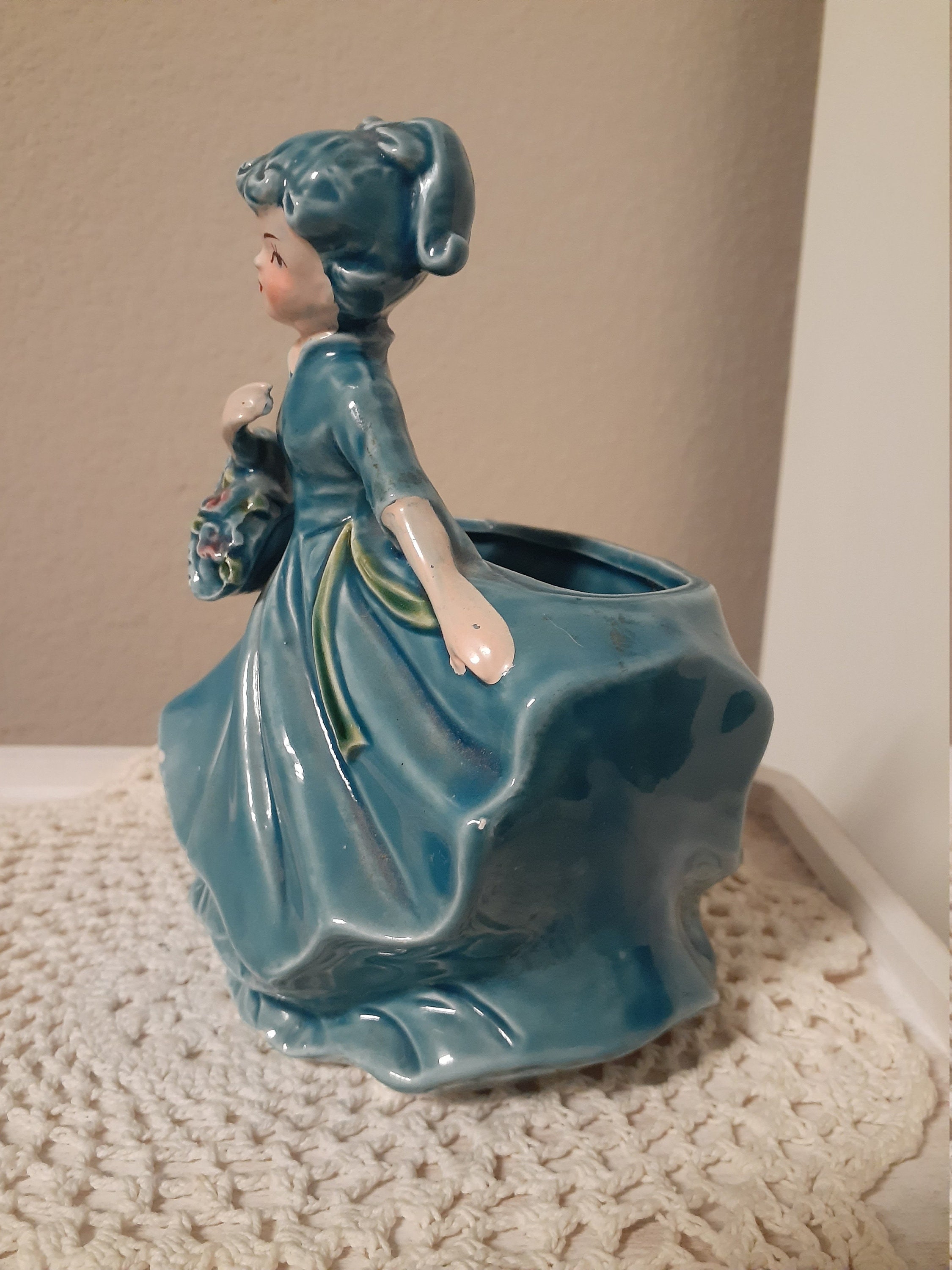 Vintage Southern Belle Planter – Girl in Blue Dress With Matching ...