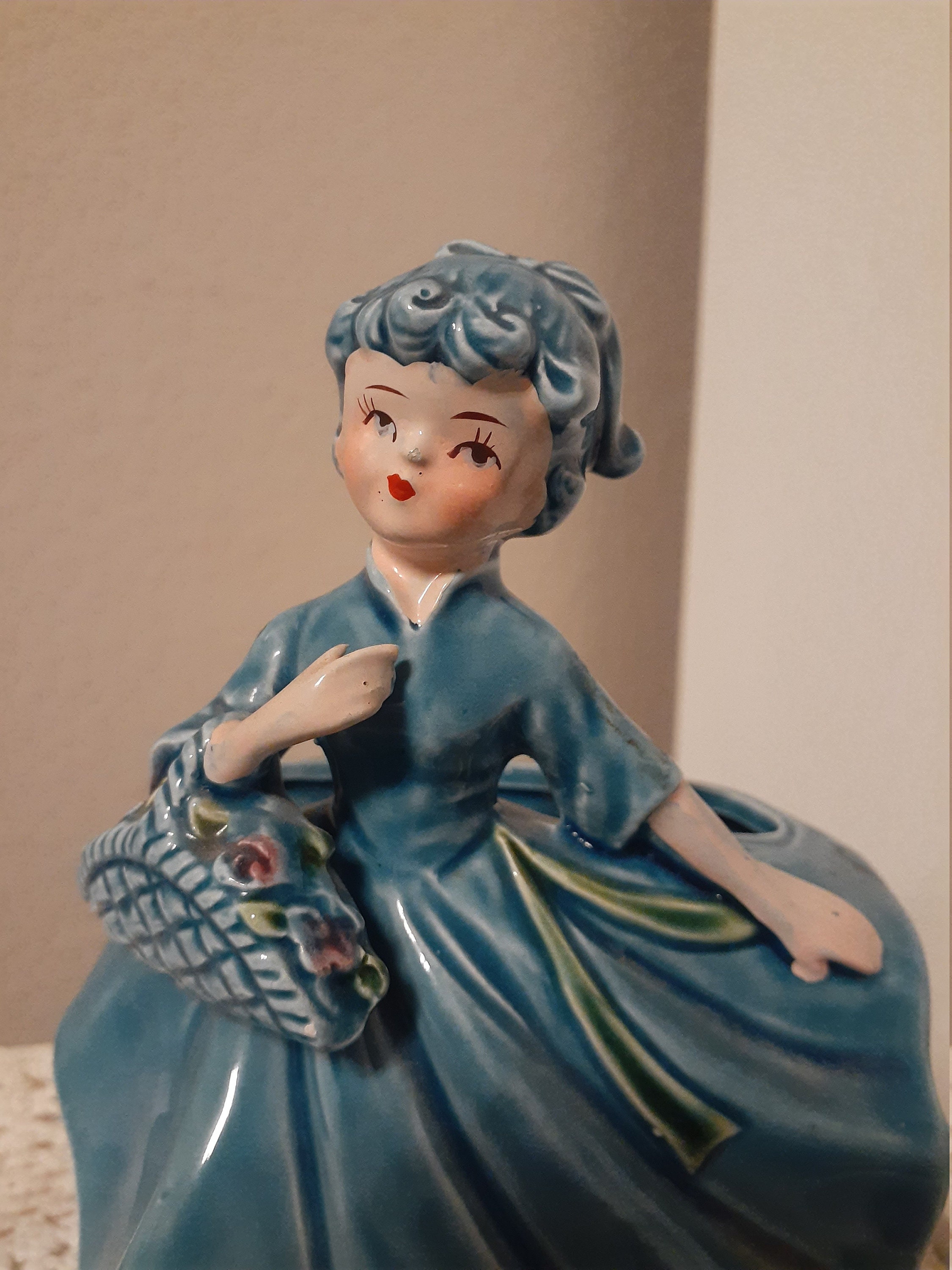 Vintage Southern Belle Planter – Girl in Blue Dress With Matching ...