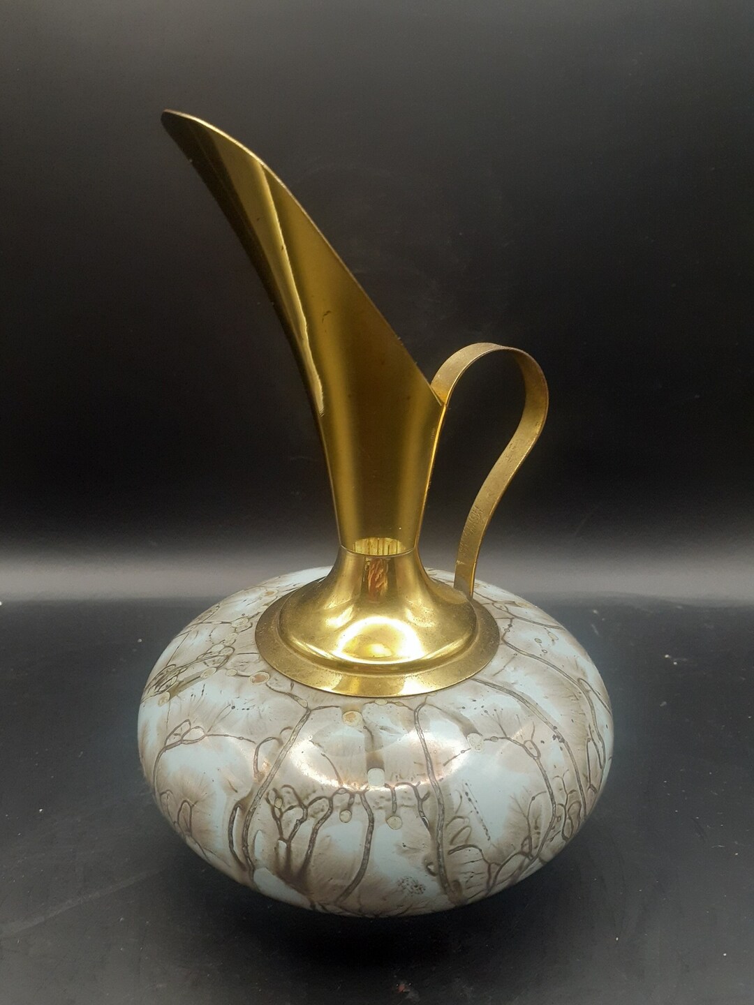 Delft Decorative Pitcher, Blue and Brass Urn Style, Hand Painted ...