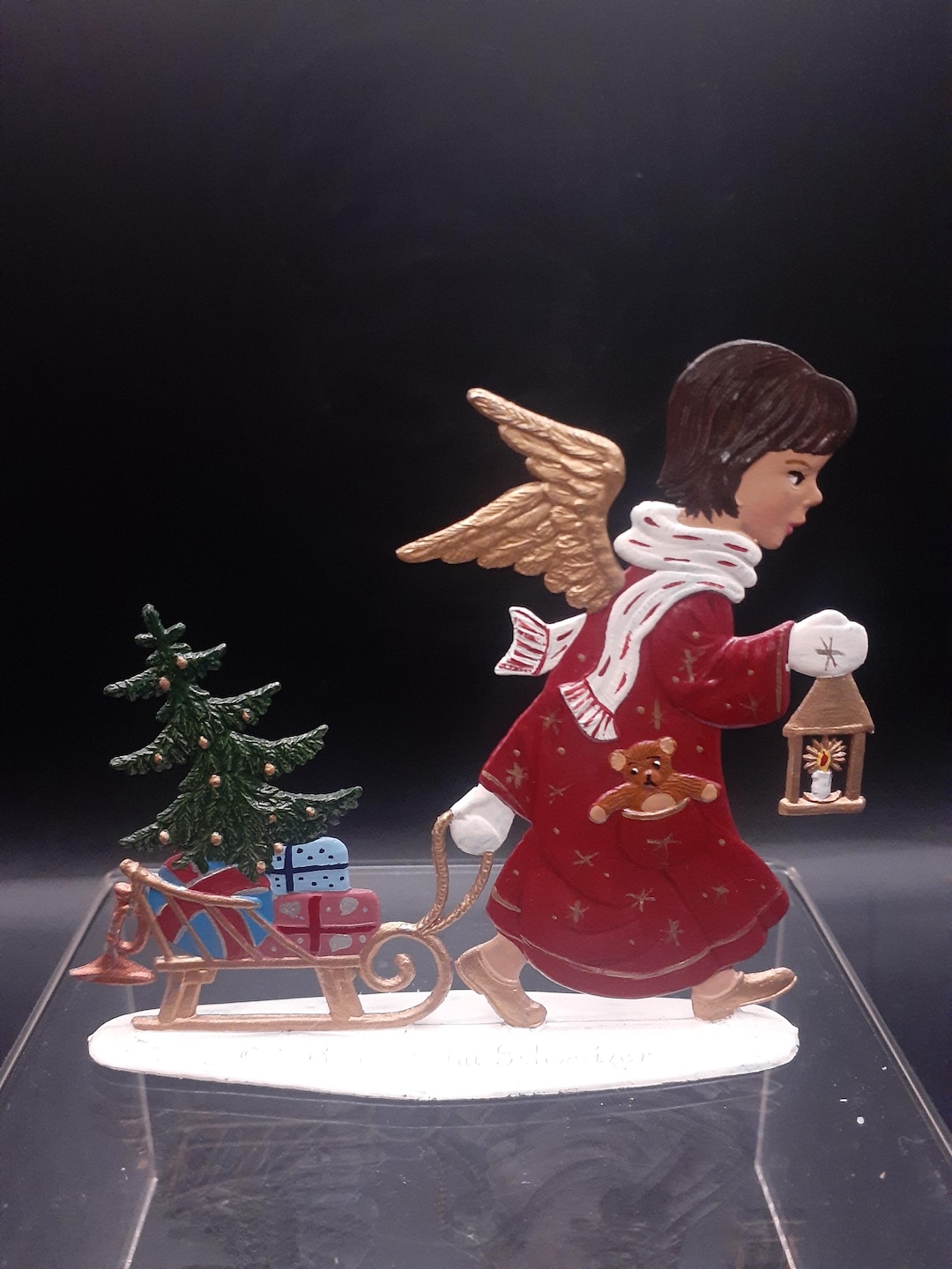 1993 WILHELM SCHWEIZER Pewter Boy Angel Pulling Sled With Christmas ...