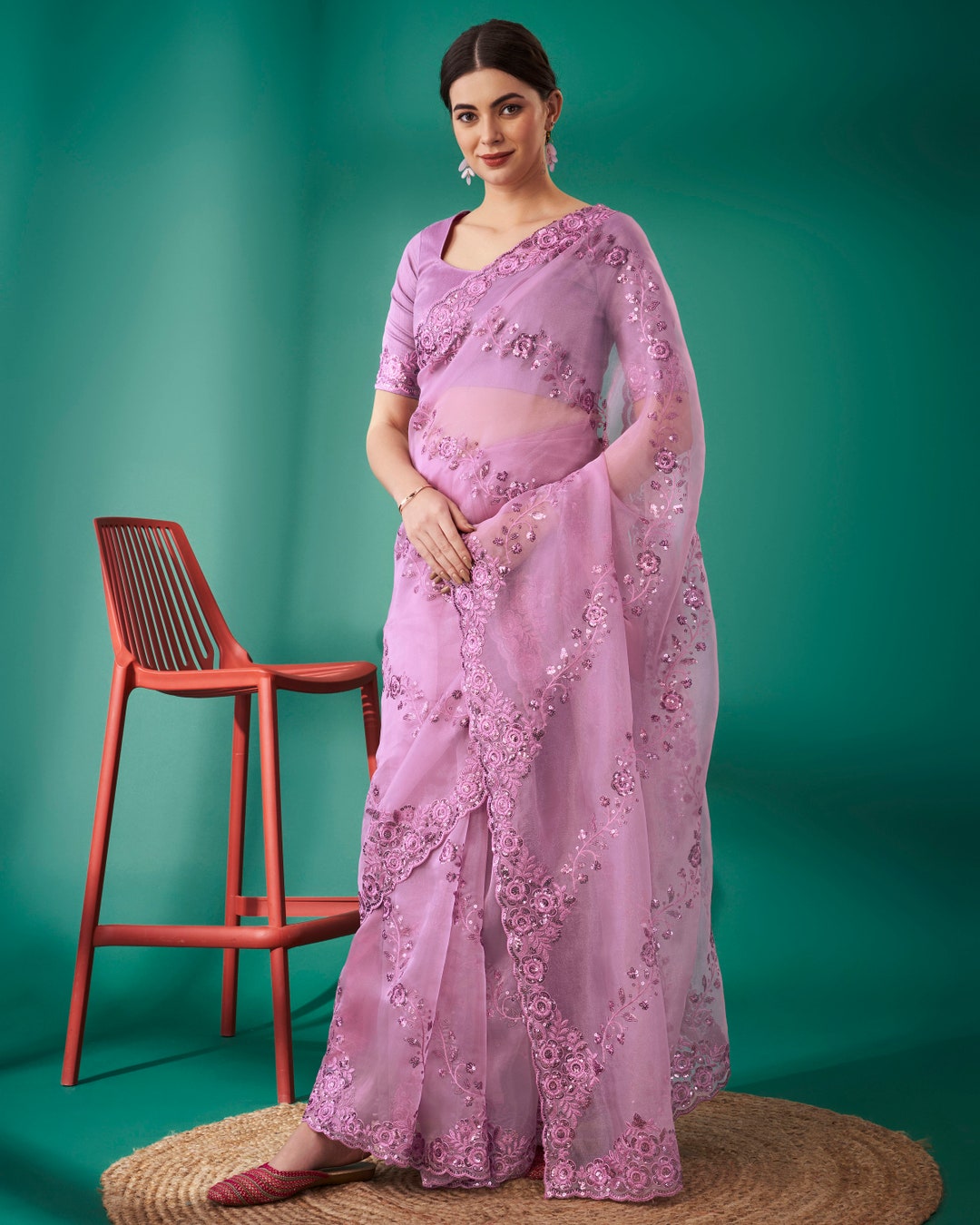 Designer Embroidered Saree With Designer Blouse of Organza Fabric - Etsy