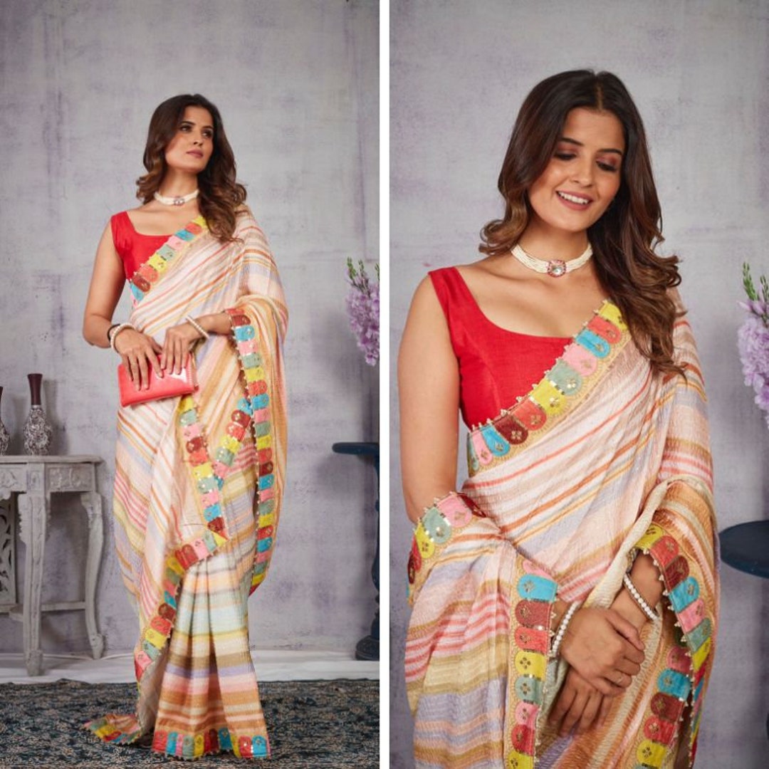 Designer Embroidery Saree With Laheriya Pattern - Etsy