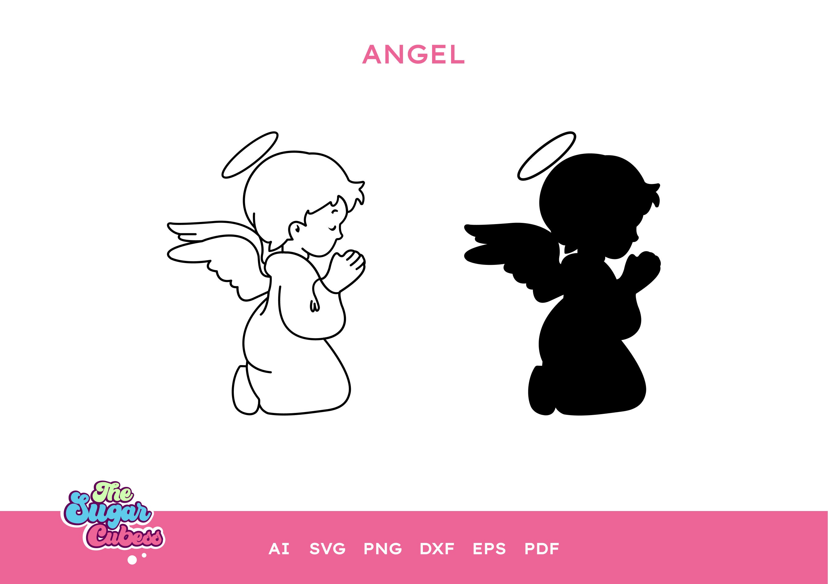 Christmas Angel SVG, Cute Angel, Silhouette Cameo and Cricut Files, PNG ...