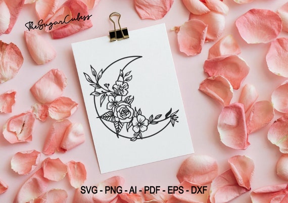 Moon Flowers svg Floral Moon SvgCrescent moon svg Boho Svg | Etsy