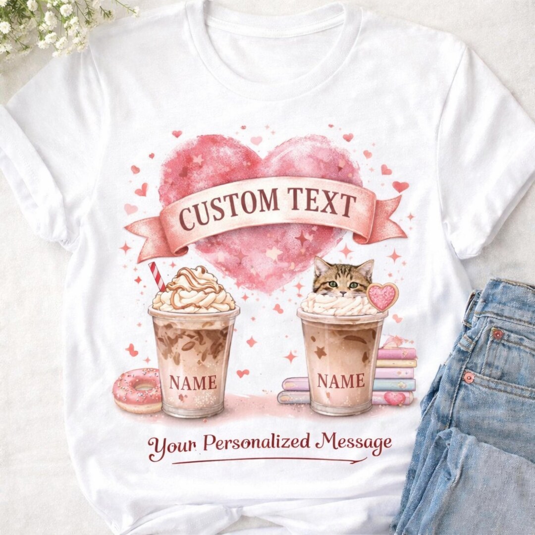 Custom Coffee & Cat Shirt With Name, Personalized Cute Coffee Lover Tee ...