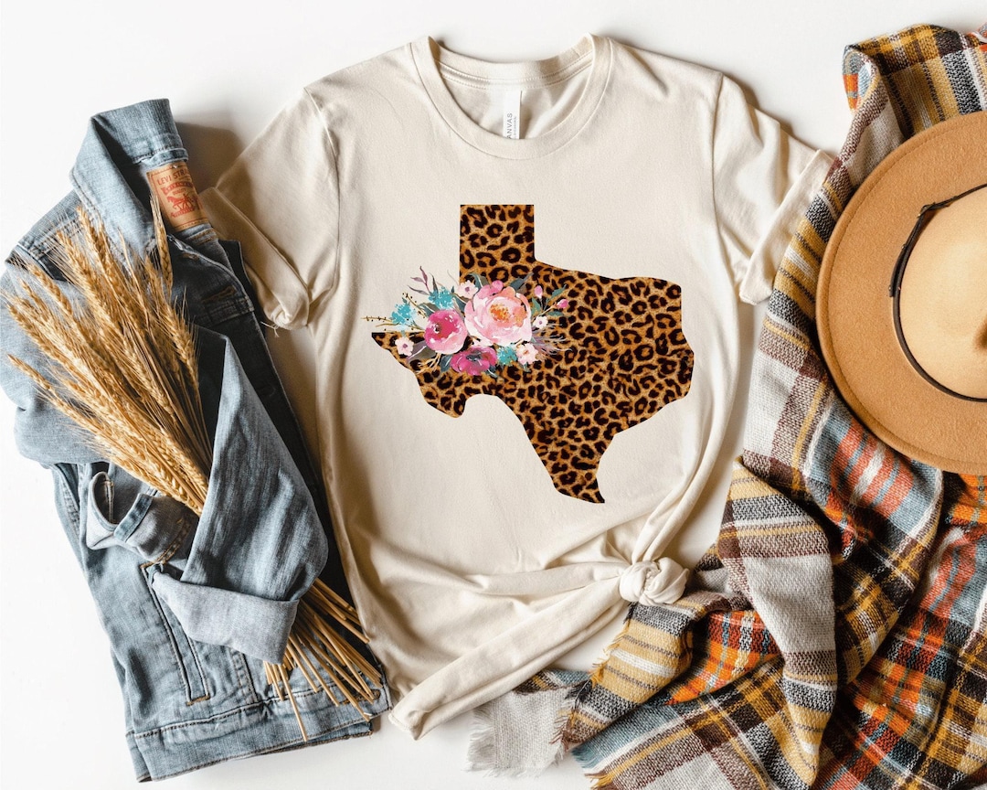 Leopard Texas Shirt: Floral State Map Tee - Etsy