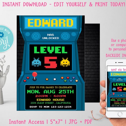 Arcade Invitation Arcade Birthday Invitations Game - Etsy