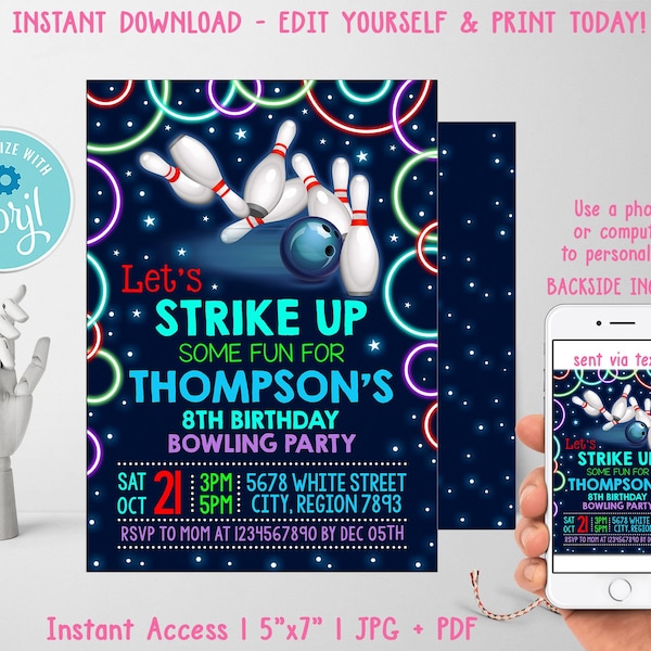 Lets Glow Bowling Invite - Etsy