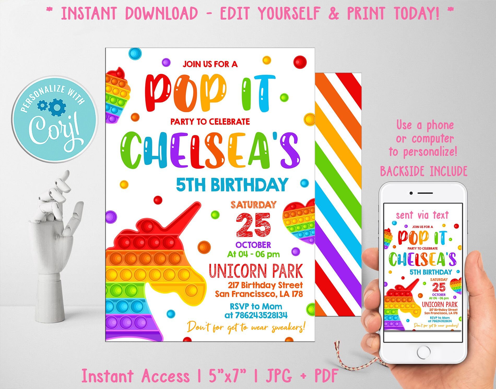 Paper & Party Supplies pop it party electronic invite Pop it corjl ...