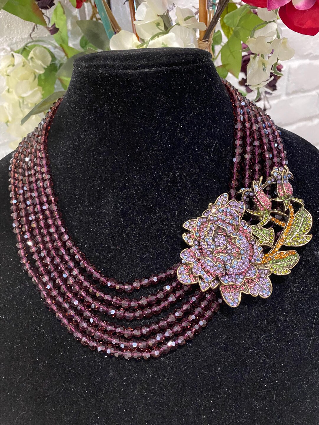 Heidi Daus Triple Chain Rose Necklace - Etsy