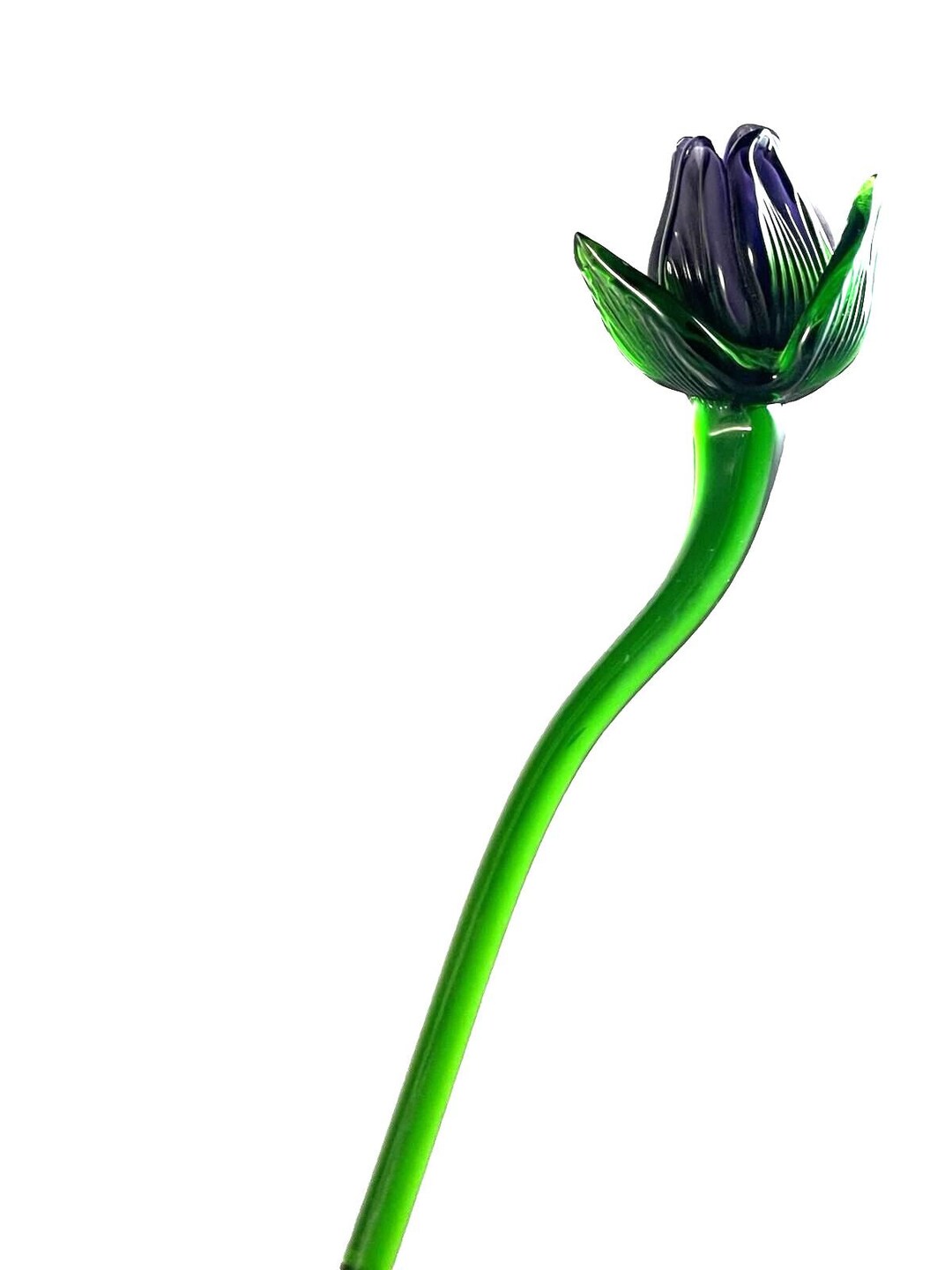 Vintage Blown Glass Long Stem Flower Tulip Murano Style Purple Tulip ...