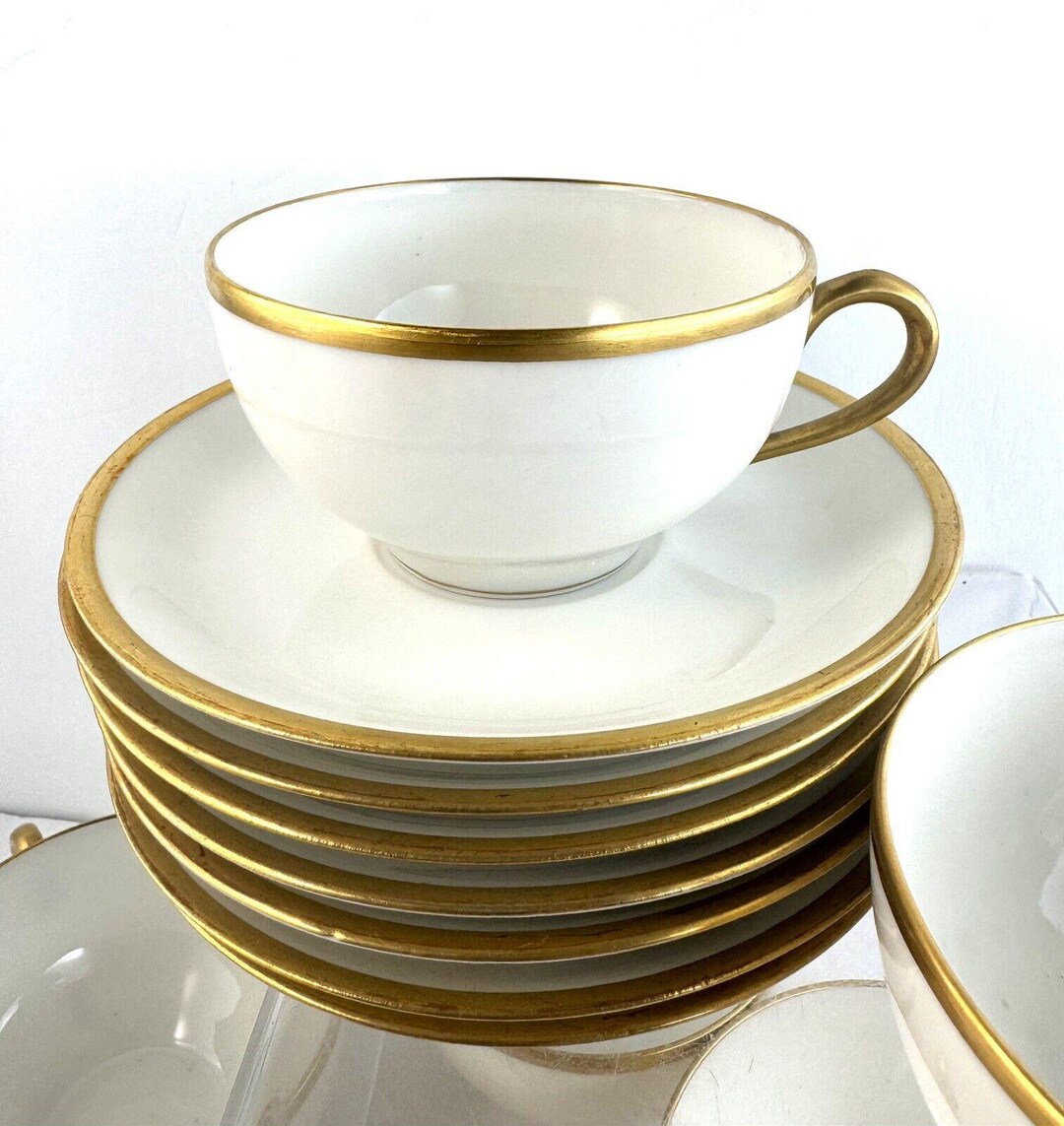 Antique Haviland and Co Limoges Cup and Saucer Set White Gold Trim 16 ...