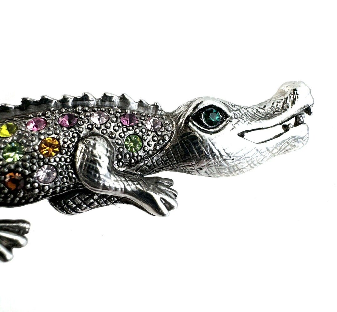 Alligator Brooch Pin Green Eyes Multi Colored Crystal Stones Silver ...