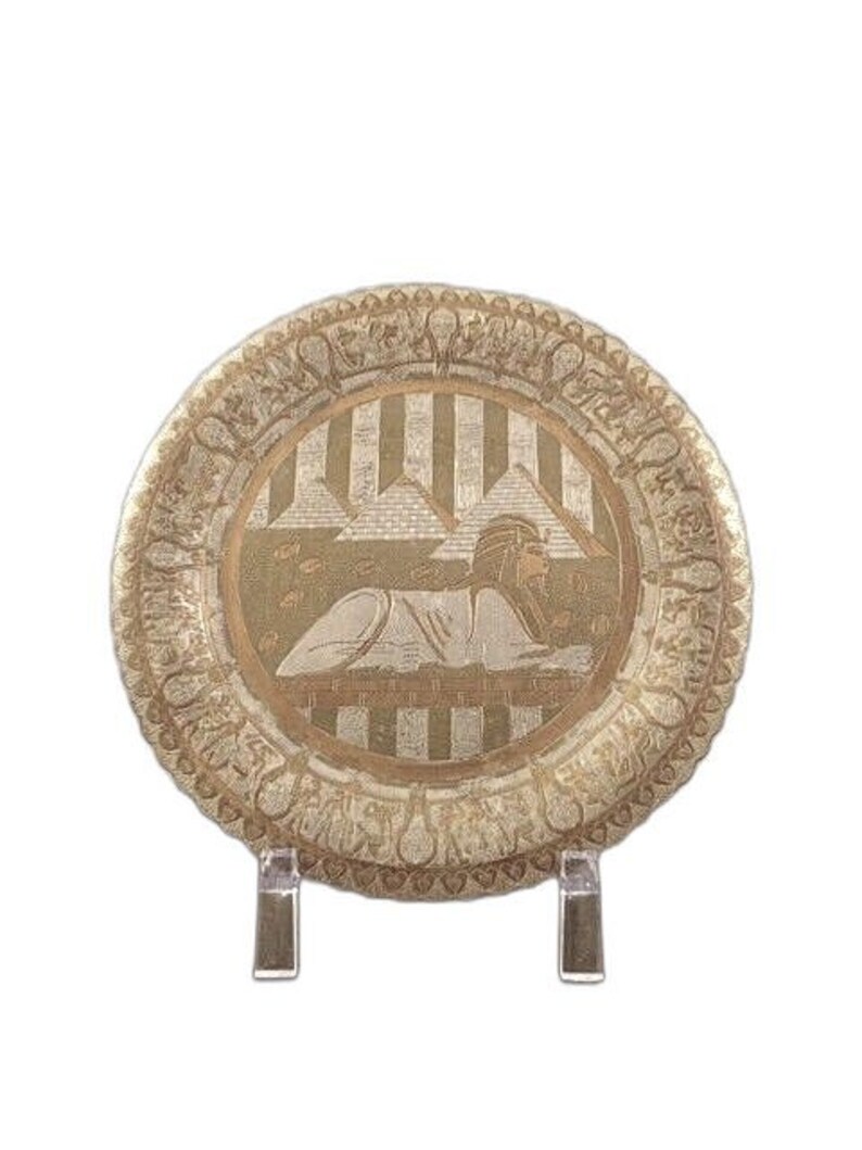 Egyptian Brass Plate Engraved With Sphinx and Pyramids, Approx 8 In - Etsy
