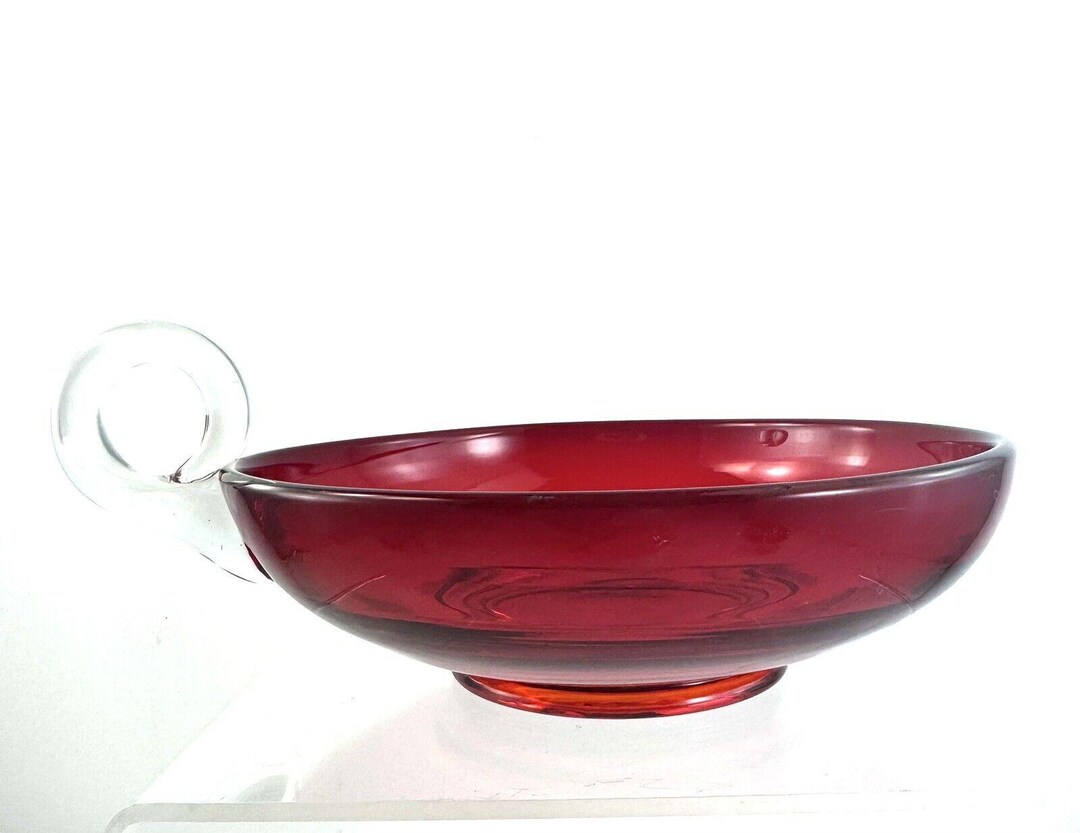 Ruby Red Glass Dish Single Clear Handle Vintage Rare - Etsy