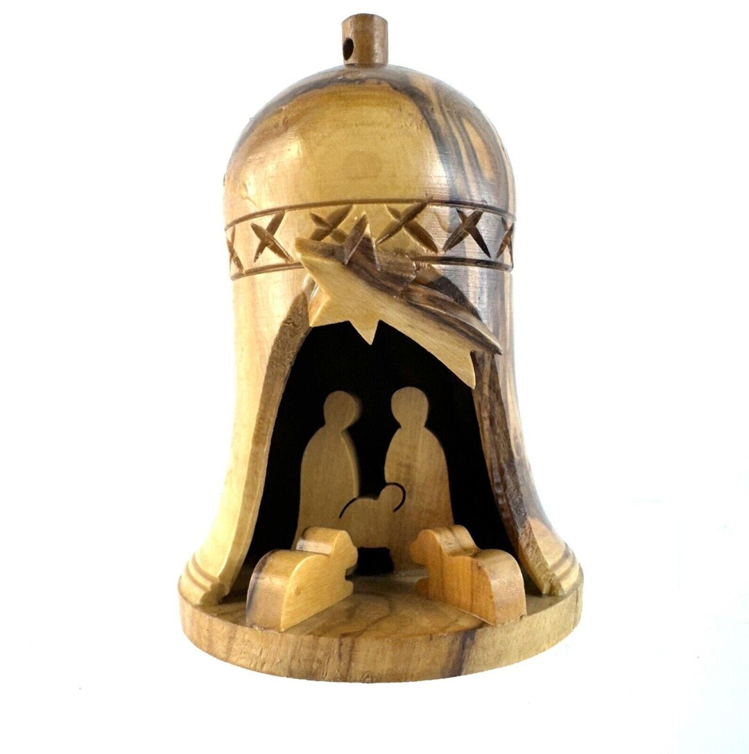 Bethlehem Olive Wood Nativity Bell Shape Ornament Hand Carved - Etsy