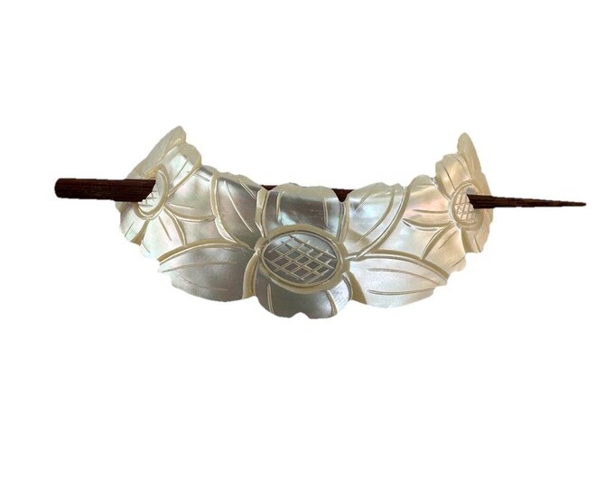 Vtg Carved Mother-of-pearl Hair Skewer Sunflower W/ Wood Pin 3 - Etsy