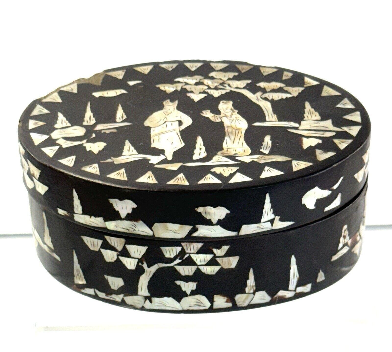 Antique Chinoiserie Abalone Wood Box Inlaid Mother of Pearl Black ...
