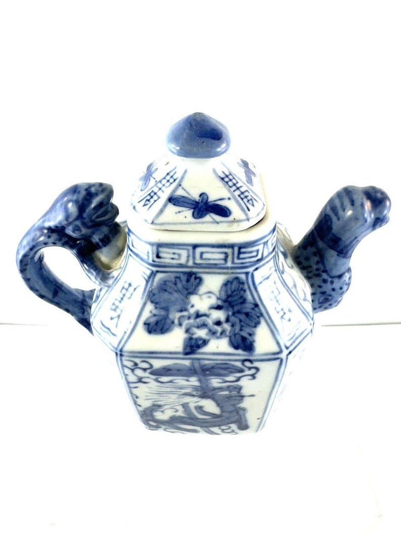 Vintage Chinese Blue and White Miniature Porcelain Dragon Tea Pot - Etsy