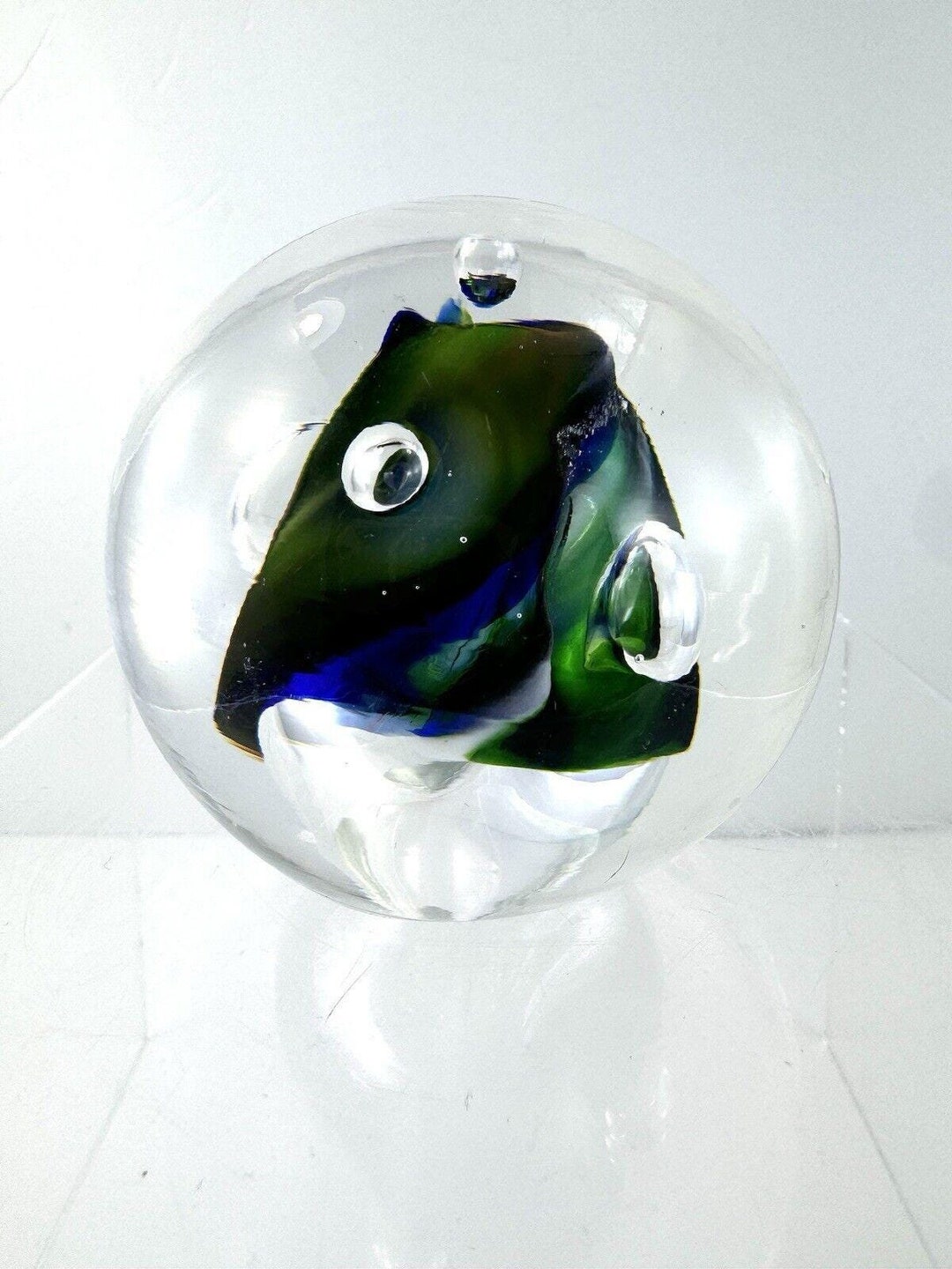 Adam Jablonski Art Glass Paperweight Lead Crystal Round Bubble Blue ...
