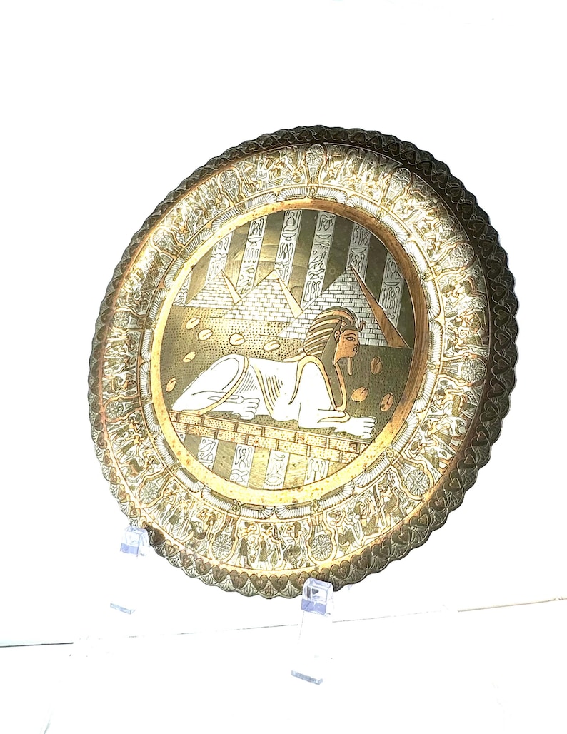 Egyptian Brass Plate Engraved With Sphinx and Pyramids, Approx 8 In - Etsy