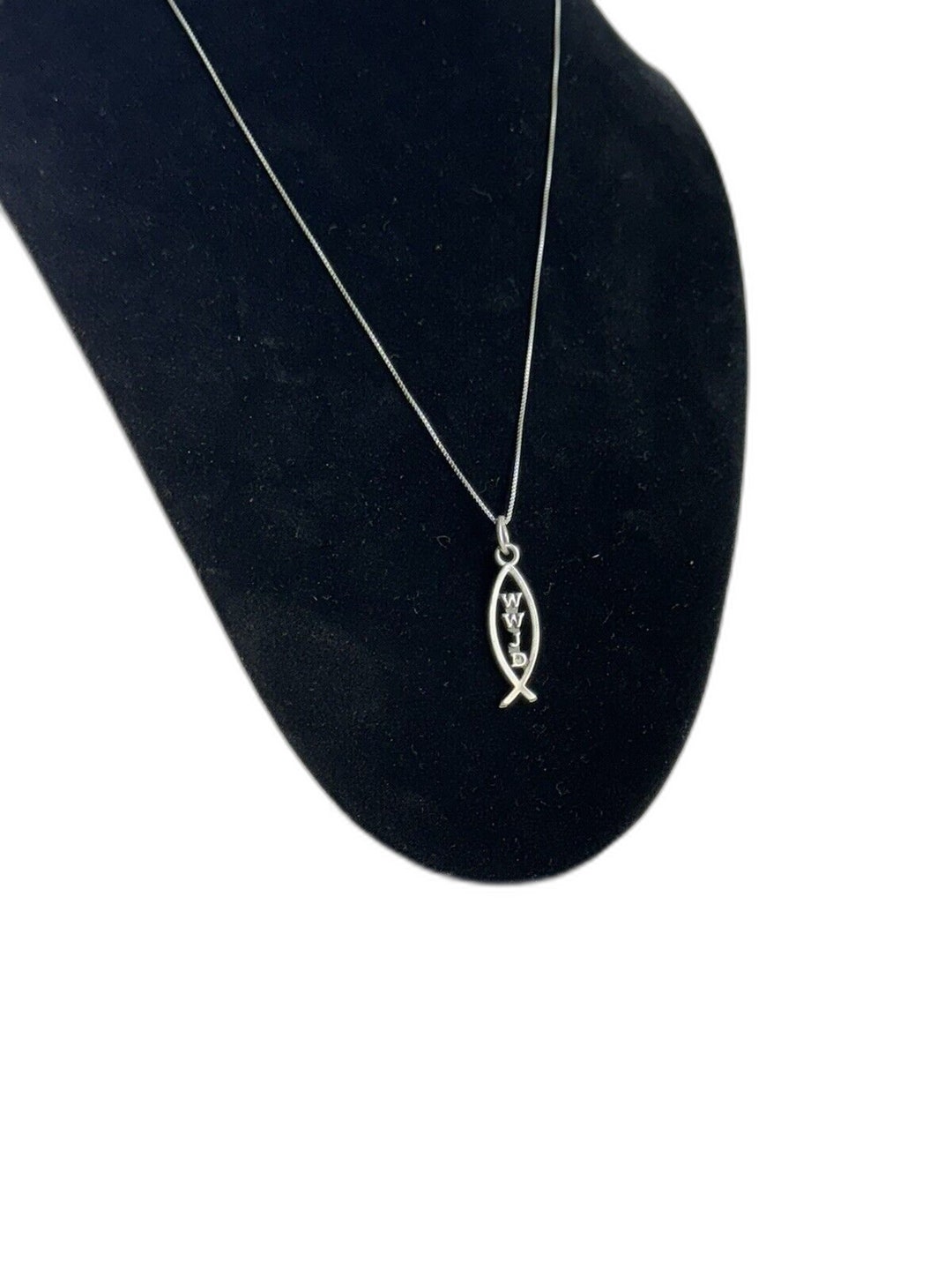 Vintage Silver WWJD Christian Fish Symbol Pendant W/ Chain Sterling 925 ...