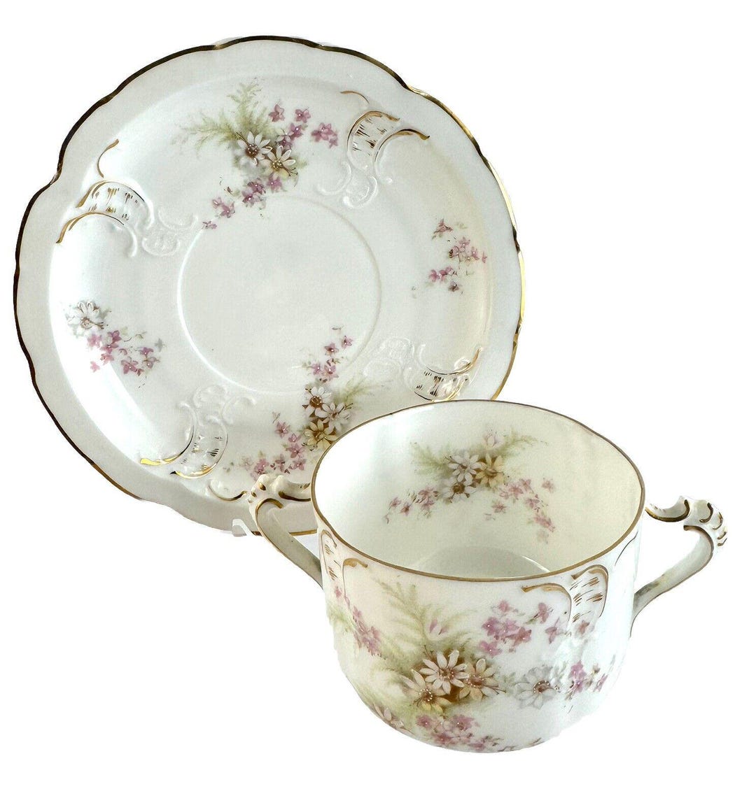 Antique R C Thomas SEVRES Germany 2 Handle Tea Cup & Saucer Floral ...