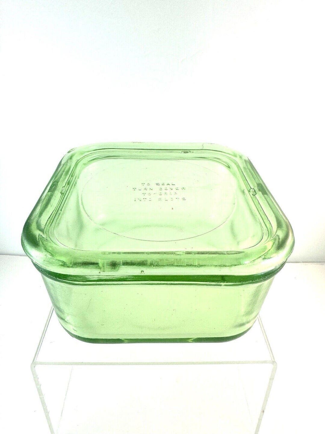 Vintage Uranium Glass Refrigerator Container Deep Square With Lid - Etsy
